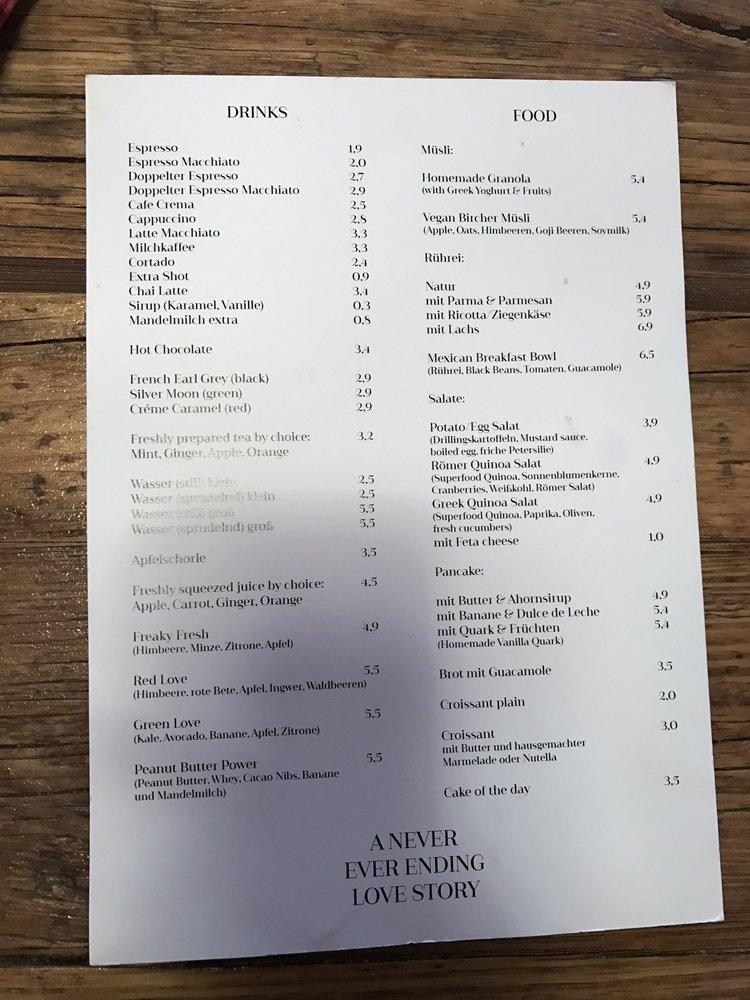 Speisekarte von A Never Ever Ending Love Story restaurant, Berlin