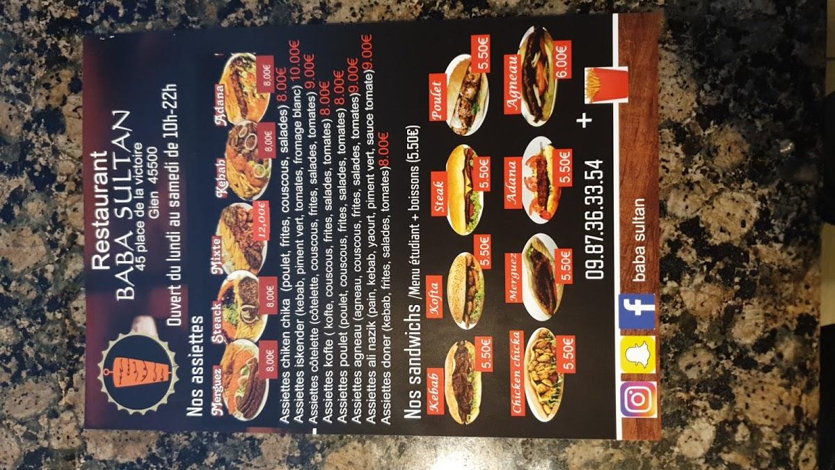 Menu at Restaurant Baba sultan, Gien