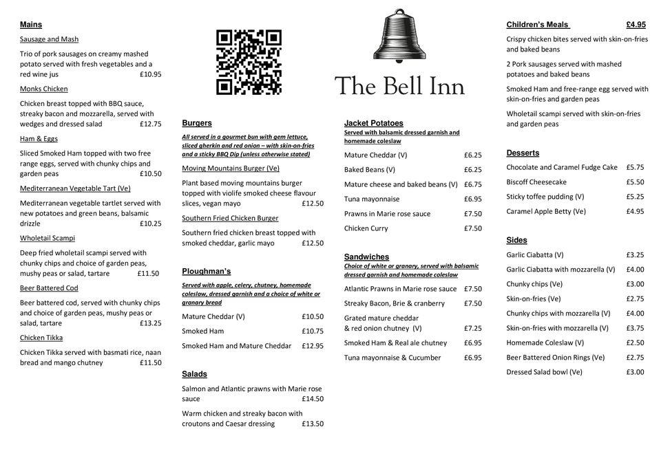 Menu at Bell Inn St Olaves pub & bar, Belton, Beccles Rd
