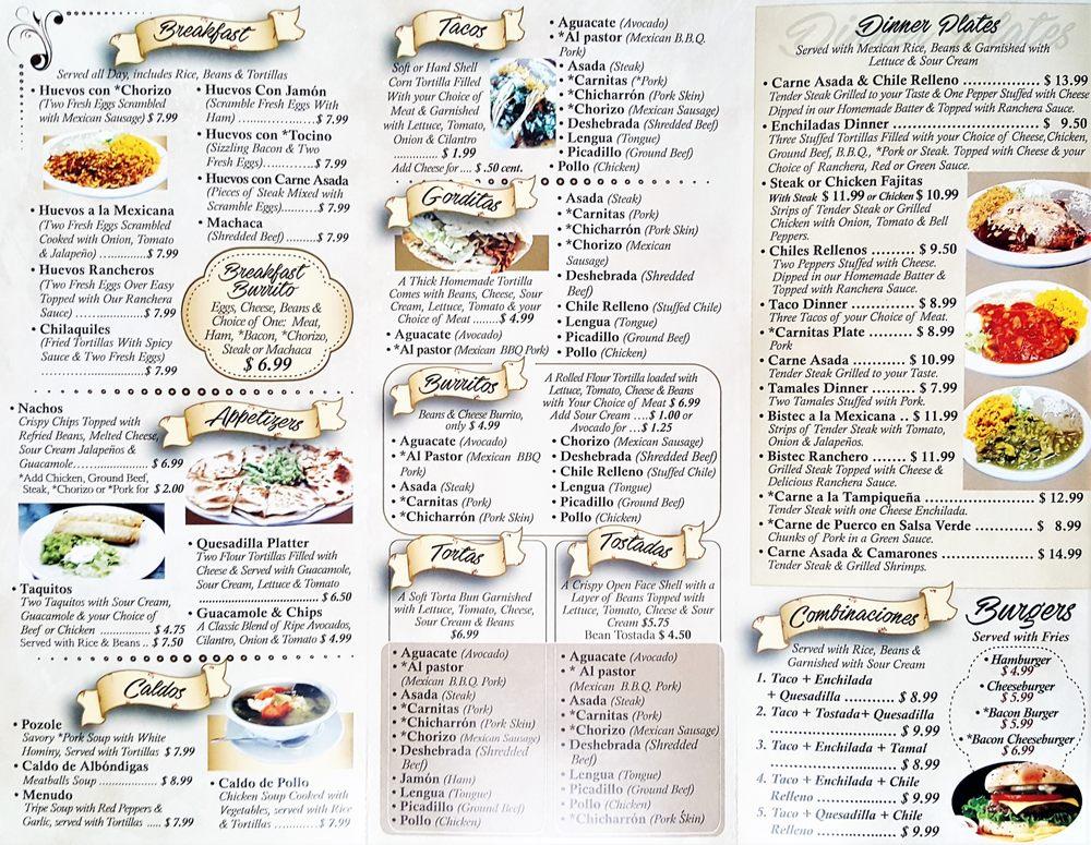 Menu at El Pueblito restaurant, Placentia