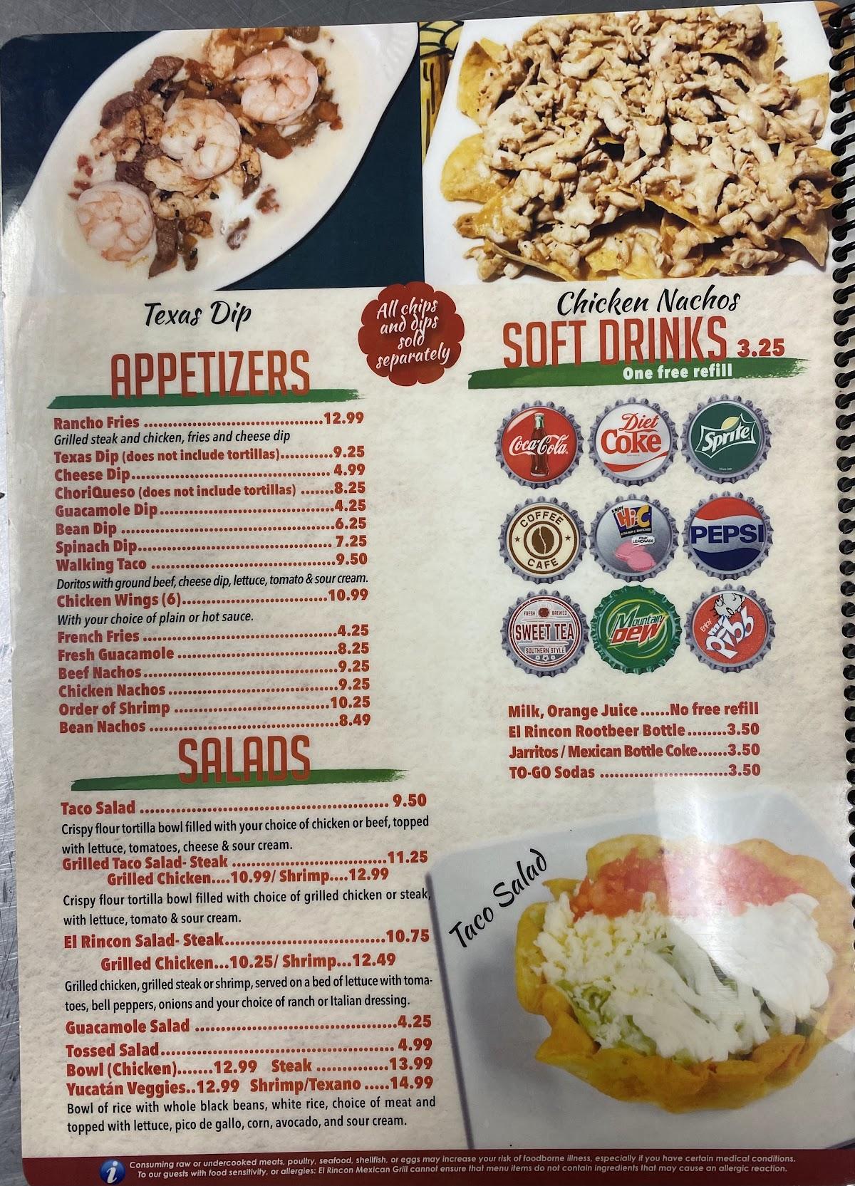 Menu at El Rincon restaurant, Akron