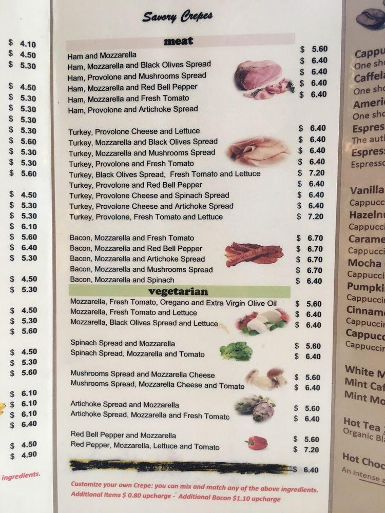 Menu at Le Crepes cafe, Jacksonville