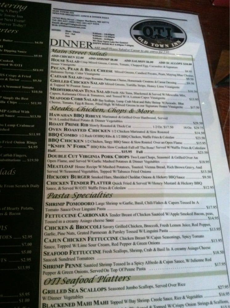 Menu at Olde Towne Inn restaurant, Upper Marlboro