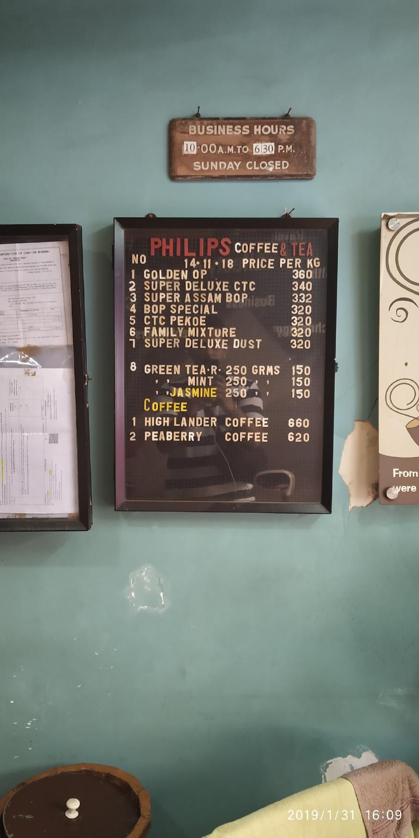 Menu at Phillips Coffee And Tea, Mumbai
