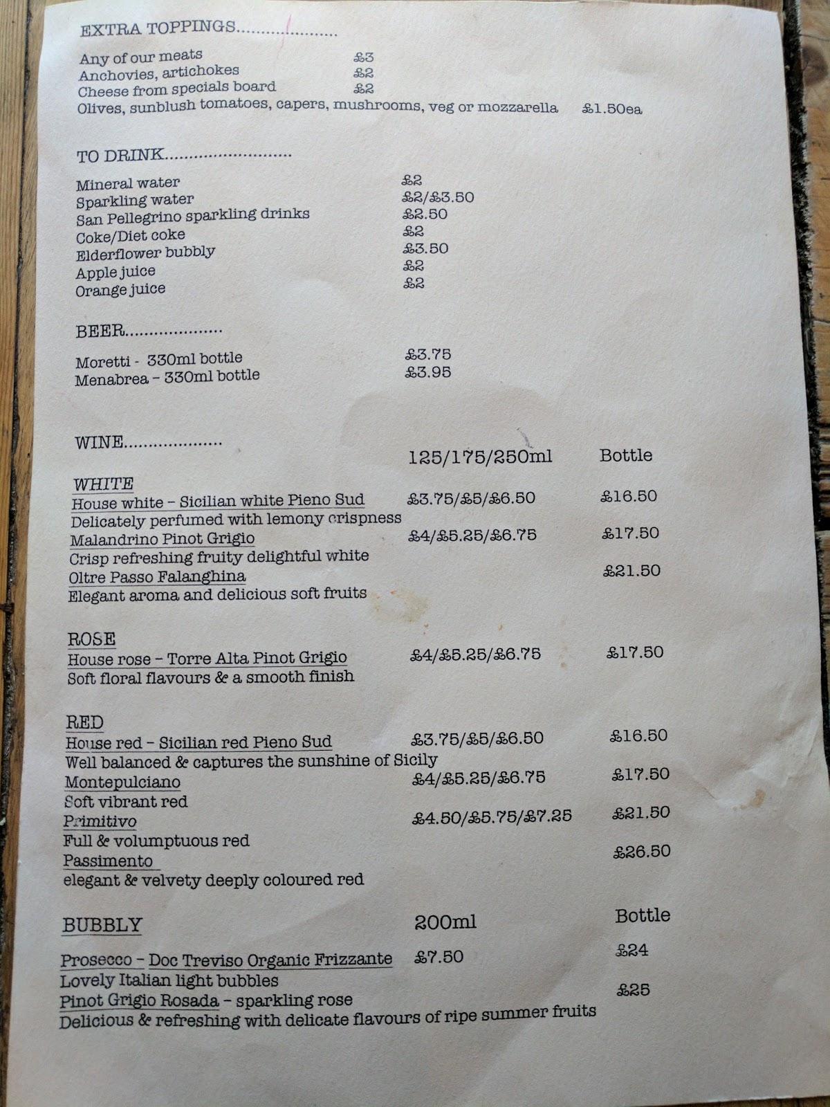 Menu at Poco Pizza restaurant, Lyme Regis