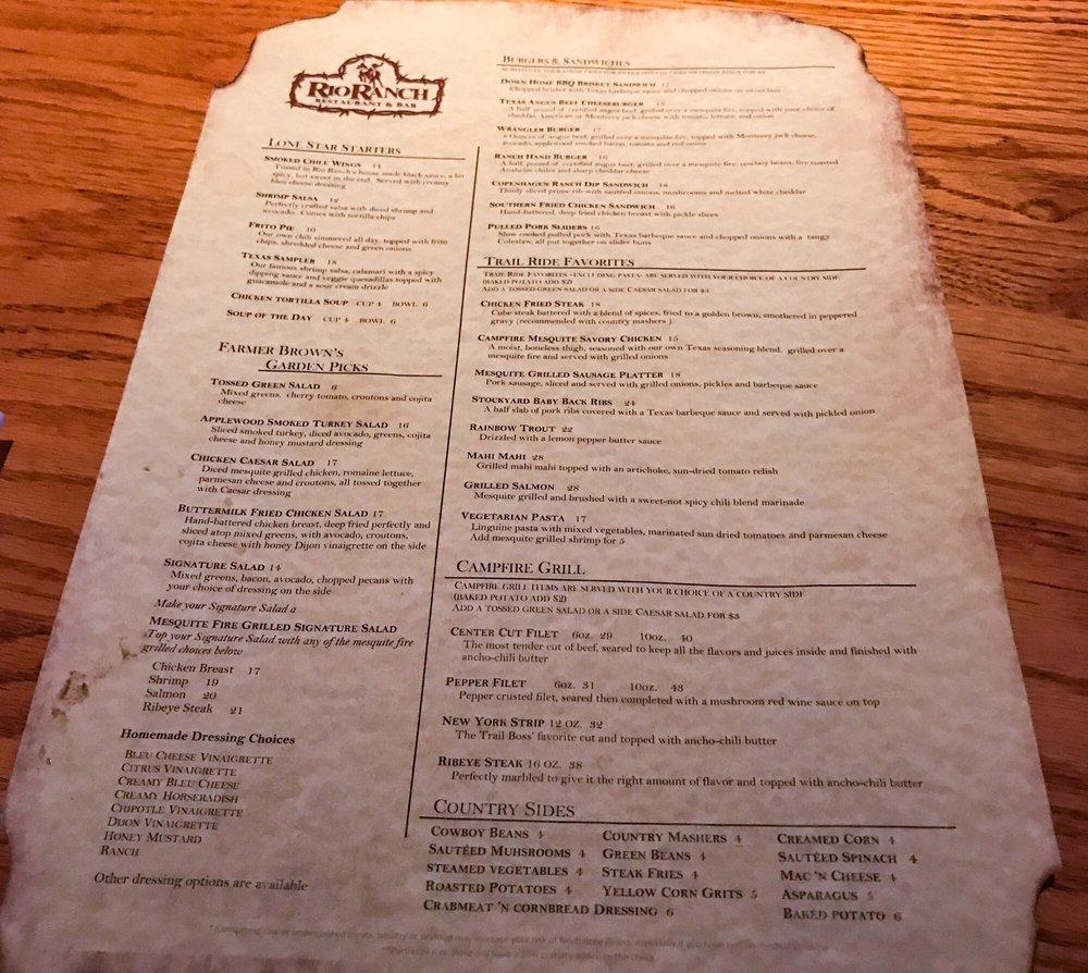 Menu at Rio Ranch Restaurant, Houston