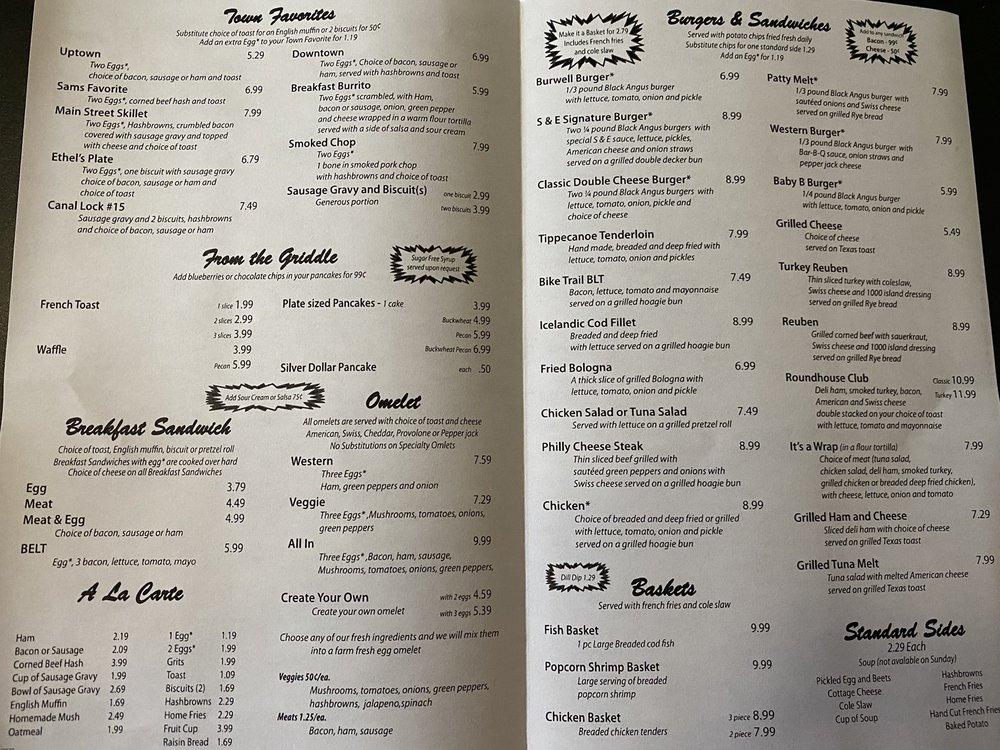 Menu at Sam and Ethel's restaurant, Tipp City