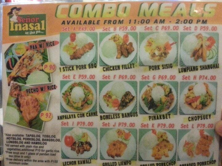 Menu at Señor Inasal restaurant, Quezon City, Street