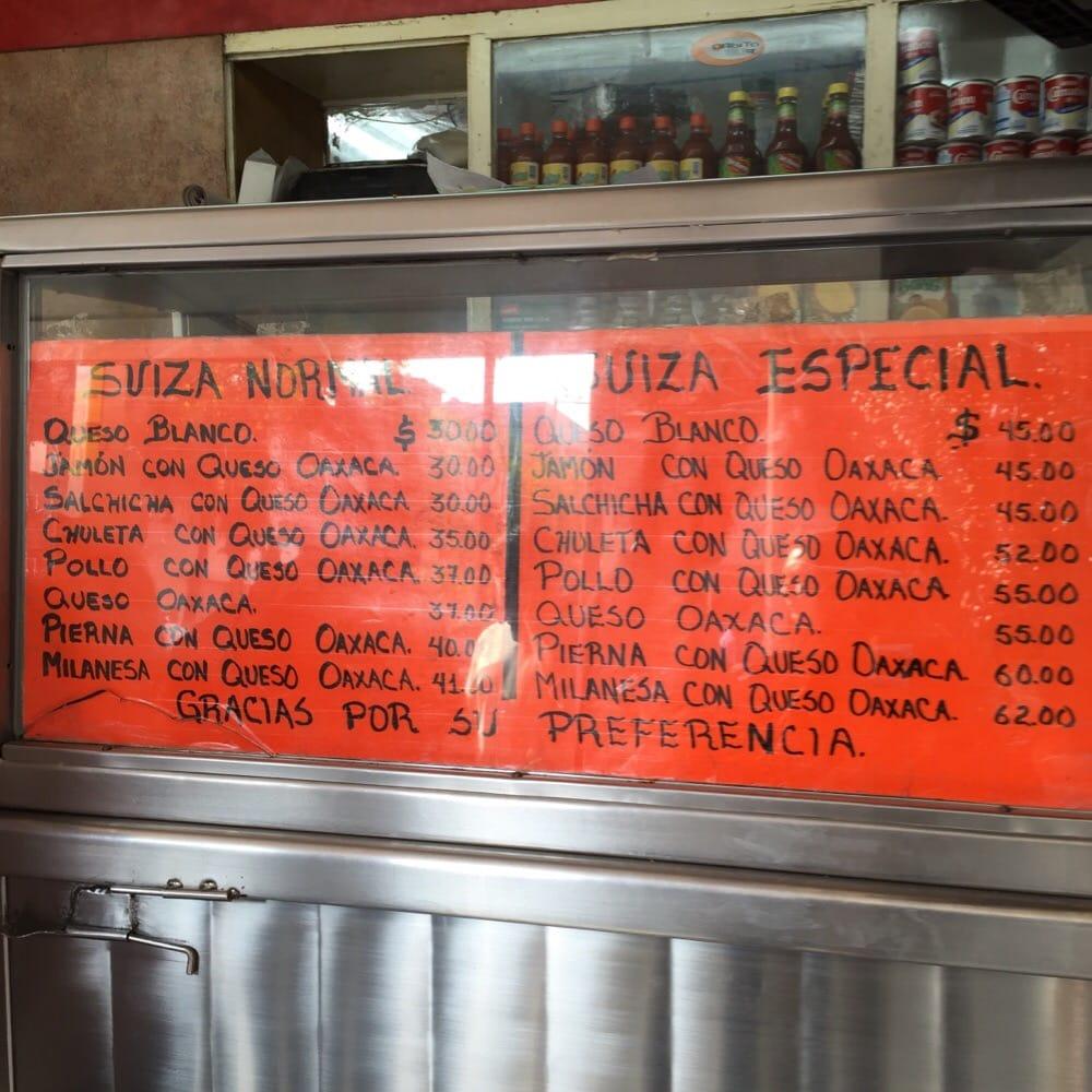 Carta del restaurante Tortas Suiza, Ciudad López Mateos, Chicago 129