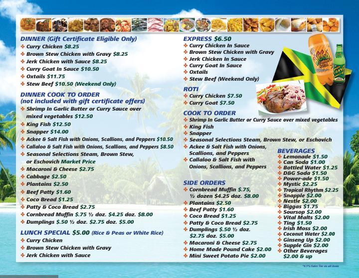 Menu at Tropical Gourmet restaurant, Daytona Beach, Mason Ave