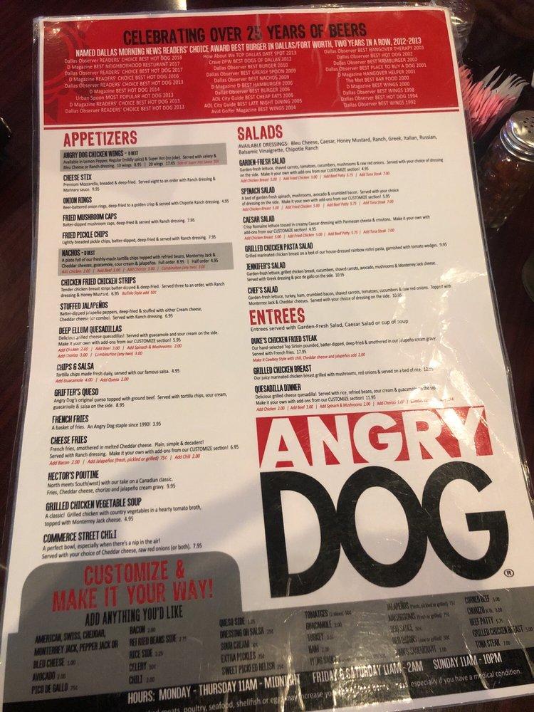 Menu at Angry Dog pub & bar, Dallas