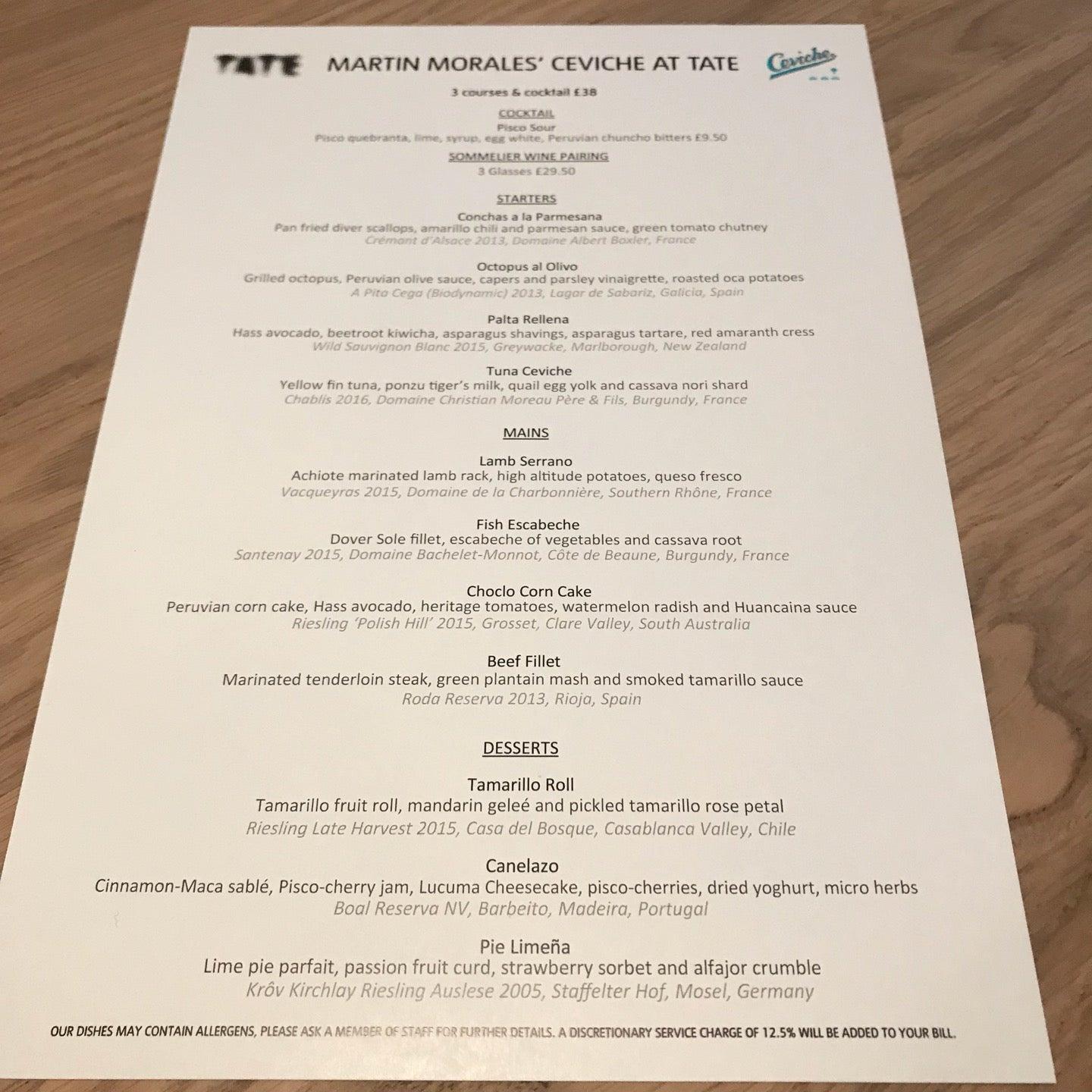 Menu at The Corner at Tate Modern cafe, London