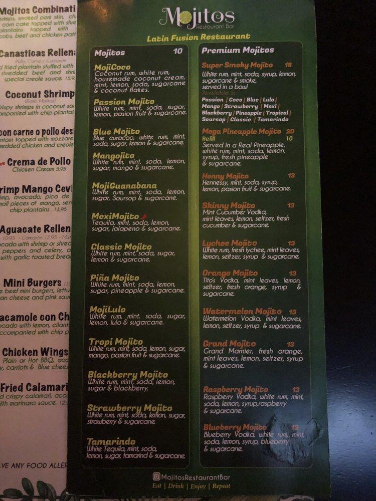 Carta del pub y bar Mojitos, Nueva York, 81-01 Northern Blvd