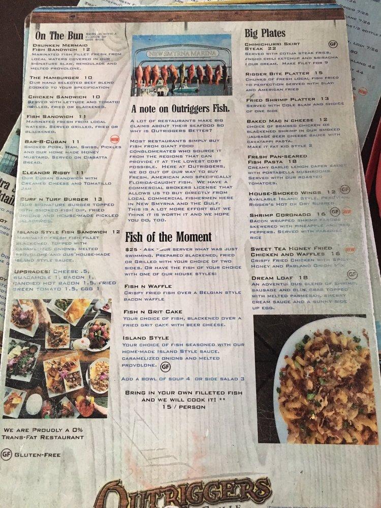 Menu at Outriggers Tiki Bar & Grille, New Smyrna Beach