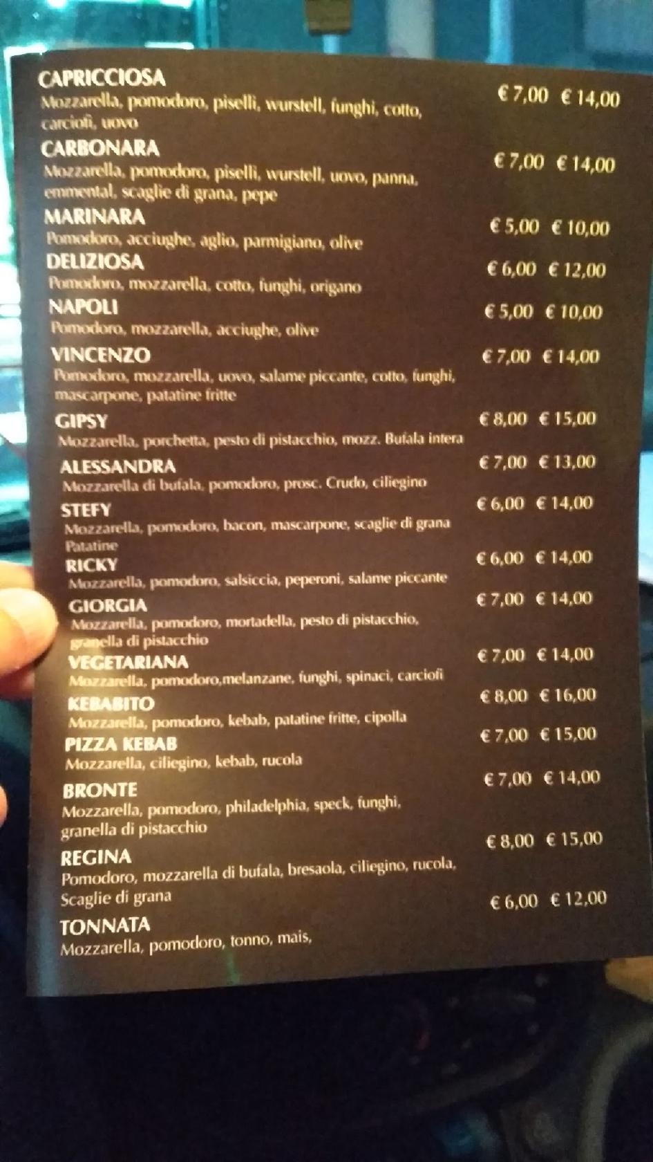 Menu da Pizzeria Lounge Bar Sauvage, San Cataldo