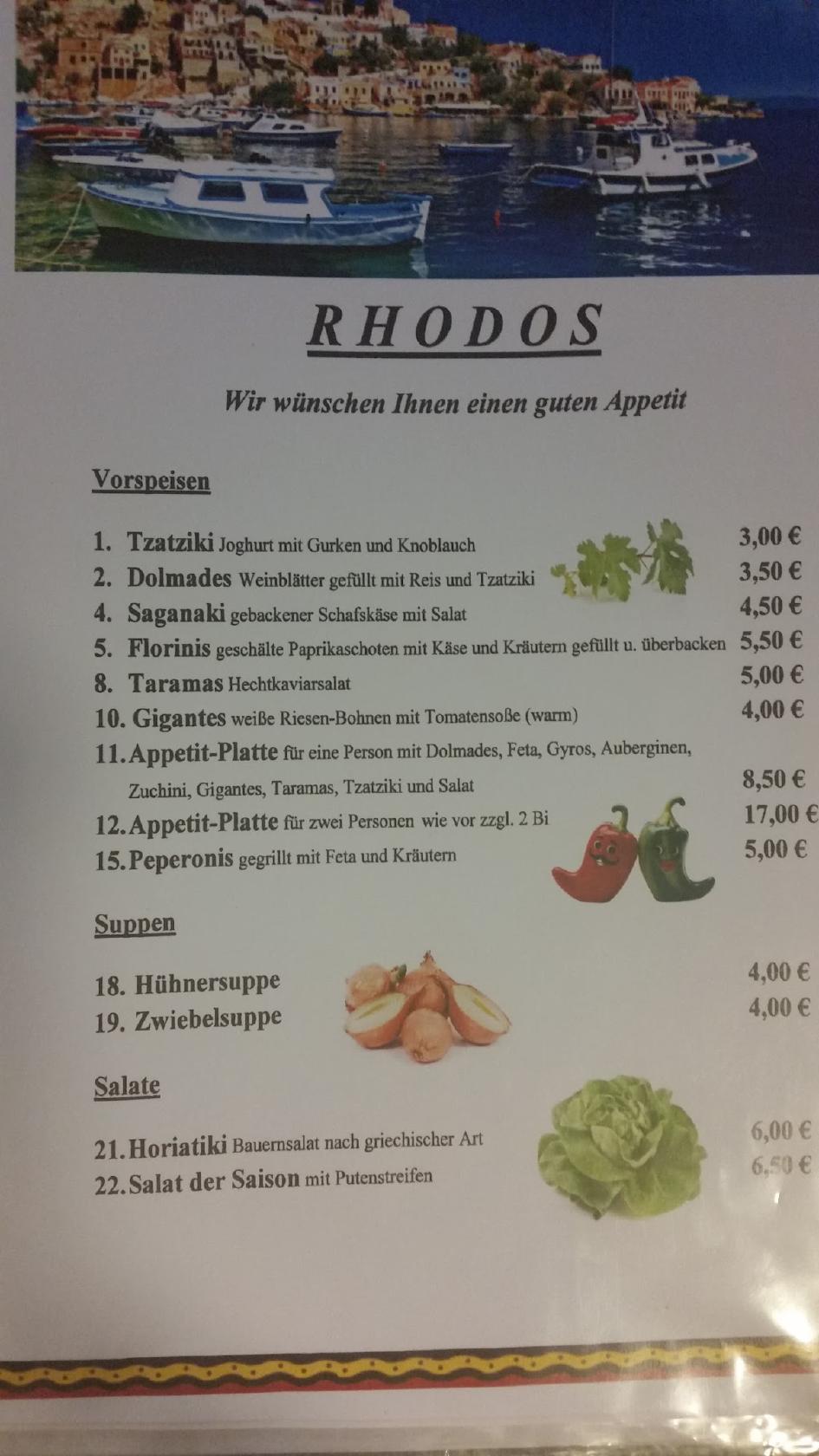 Menu au Restaurant Rhodos bei Rafi, Hünfelden