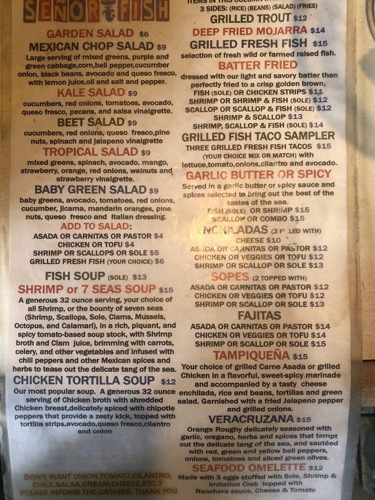 Menu at Señor Fish pub & bar, Los Angeles, Eagle Rock Blvd