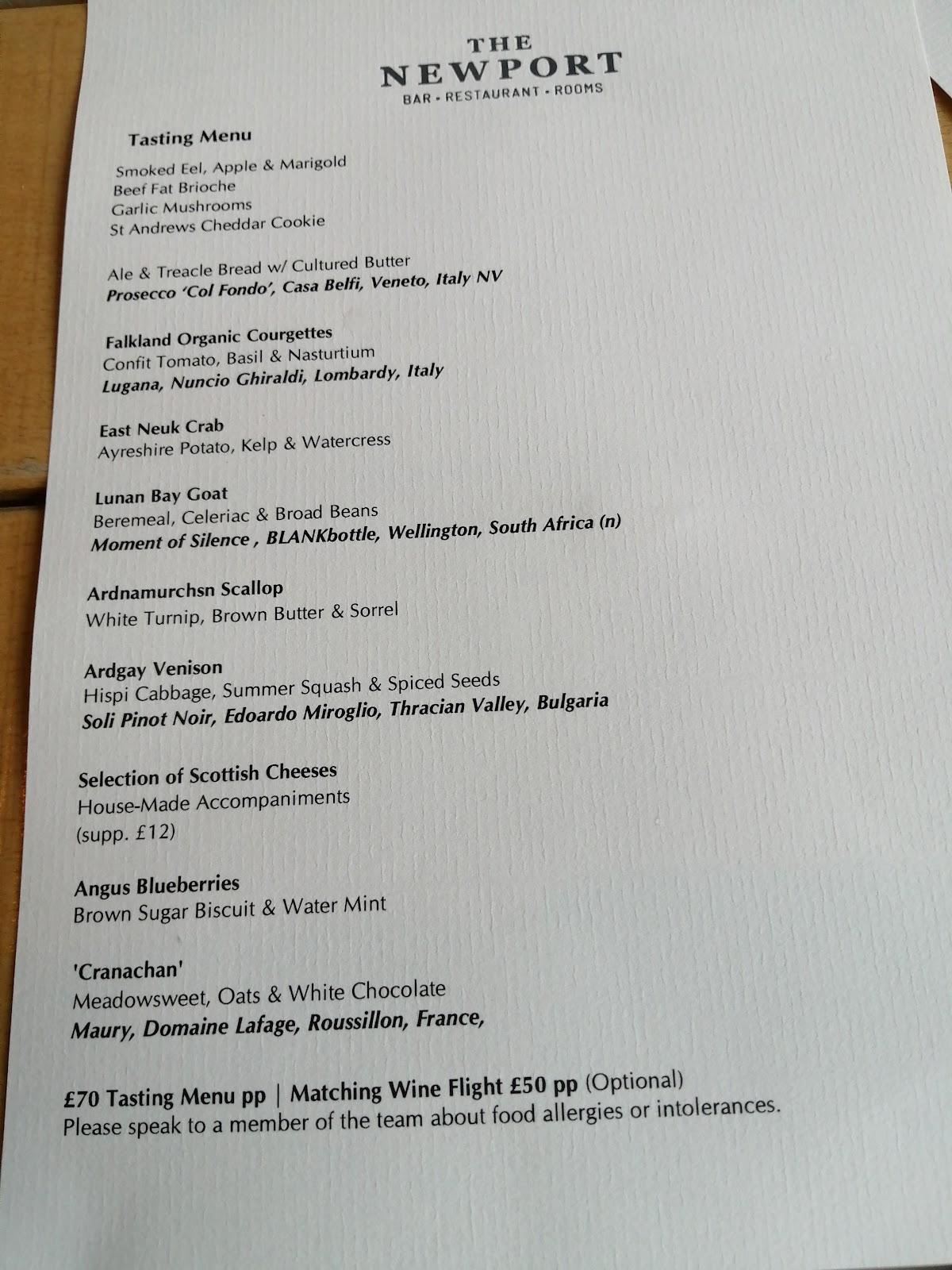 Menu at The Newport Restaurant, Newport-on-Tay