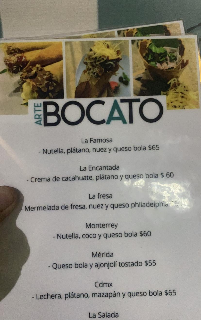Menu at Arte Bocato restaurant, Monterrey