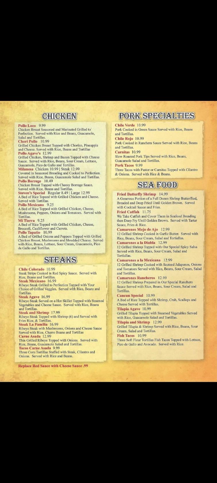 Menu at Blue Agave Mexican Grill - Barling, Barling