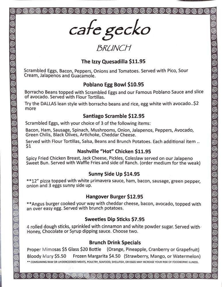 Menu at Cafe Gecko Fairview, Fairview
