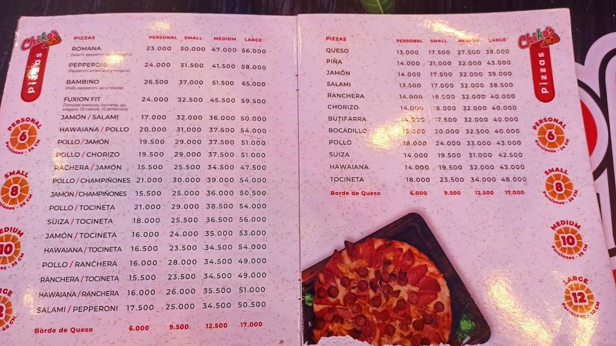 Menu at Chikos Pizza - Villa Carolina restaurant, Barranquilla
