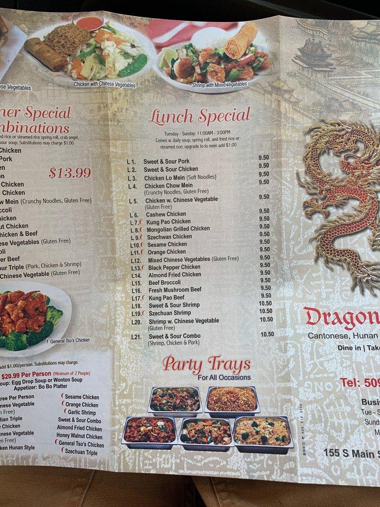 Menu at Dragon Village restaurant, Colville