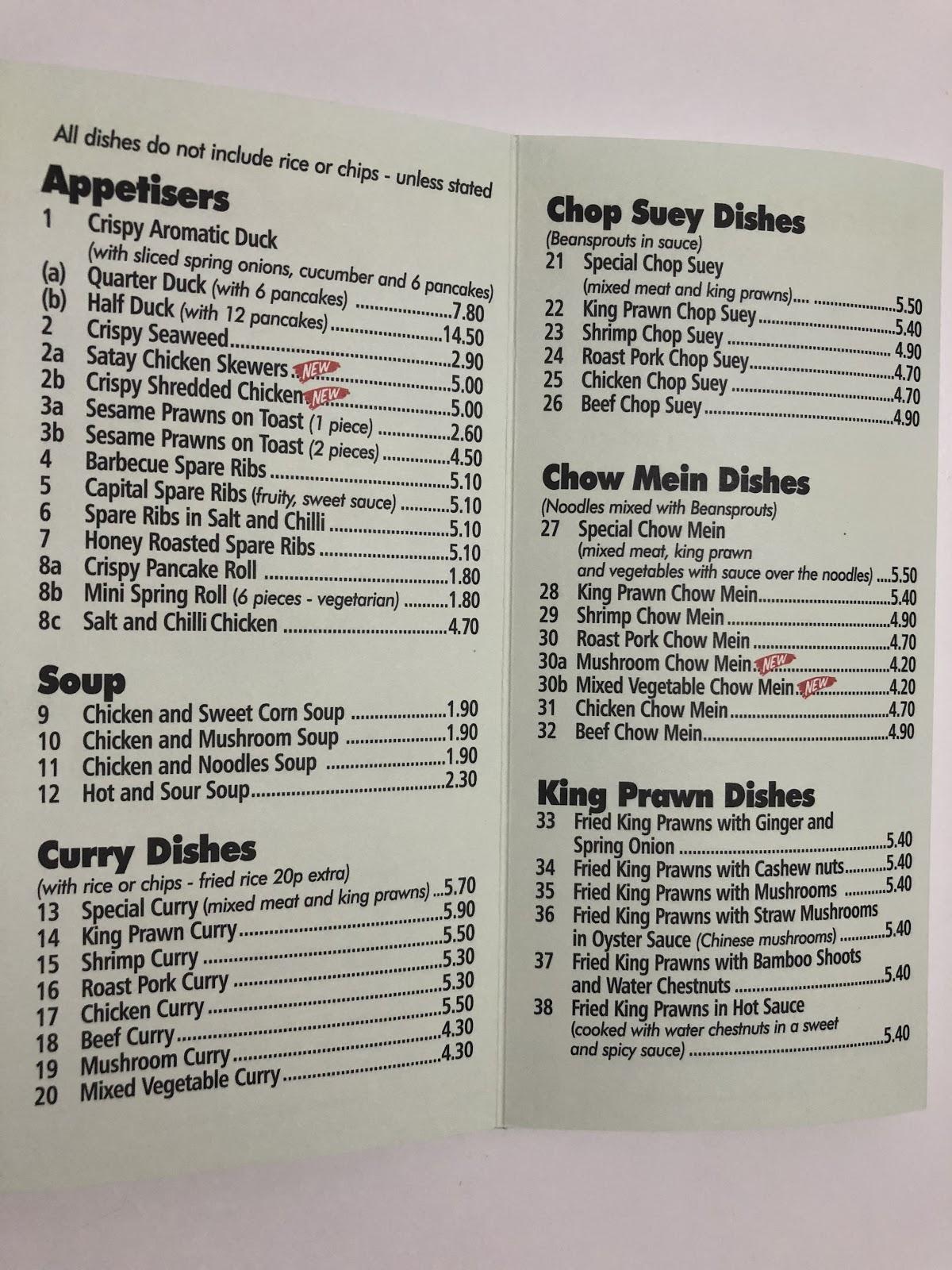 Menu at Full Moon Cantonese Cuisine fast food, Llanelli