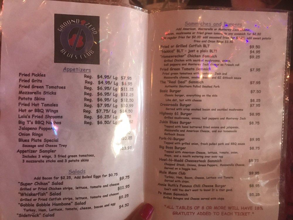 Menu at Ground Zero Blues Club, Clarksdale, 387 Delta Ave