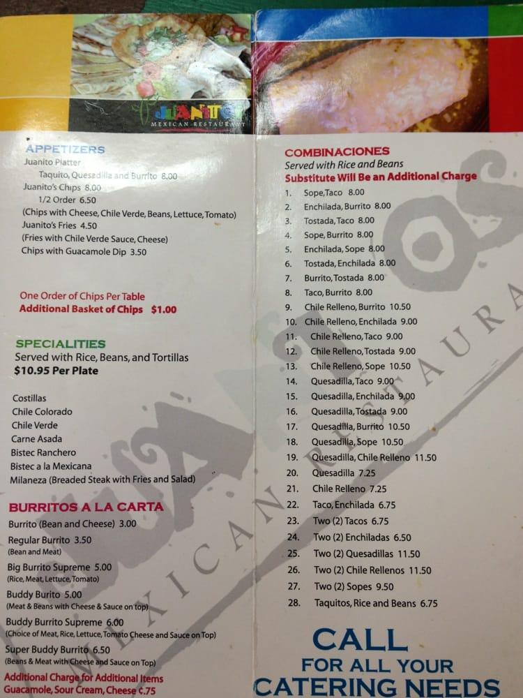 Menu at Juanito's Mexican Restaurant, Reedley