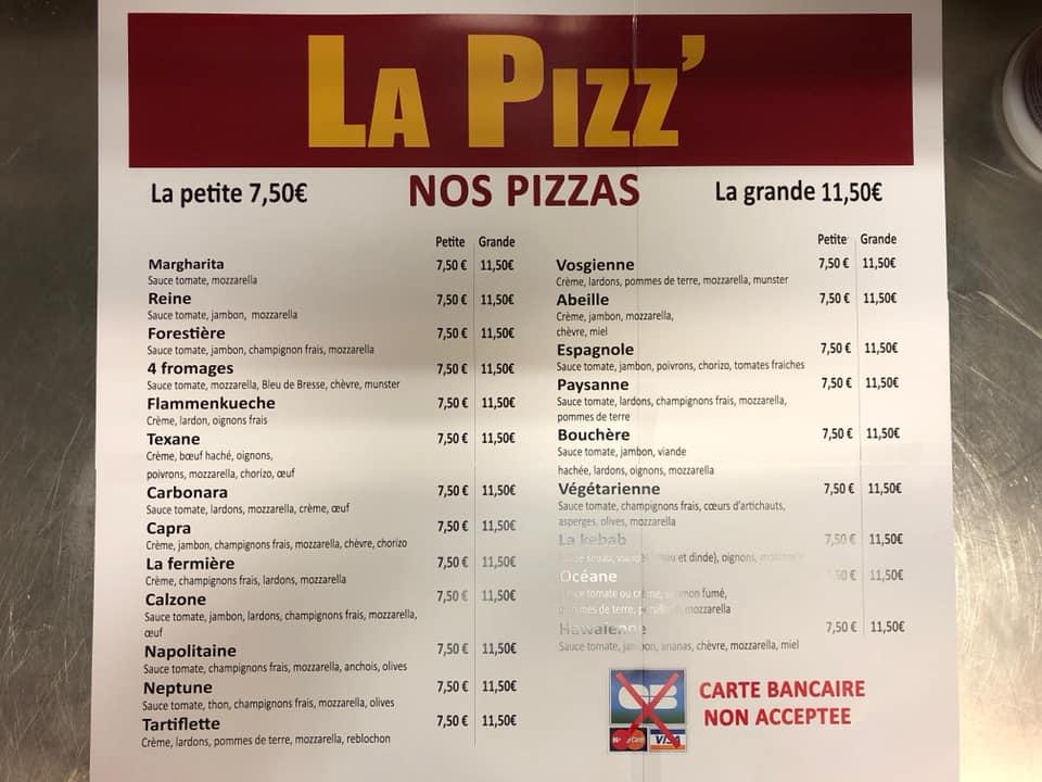 Menu at La Pizz restaurant, Neufchâteau