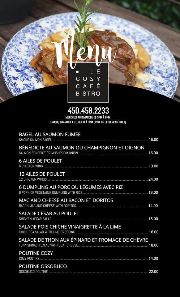 Menu at Le Cozy Café, Hudson, 484 Rue Main