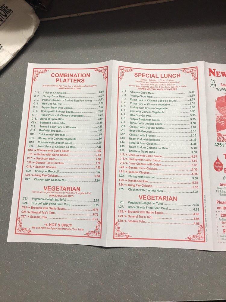 Menu at New Number One restaurant, Philadelphia, Walnut St