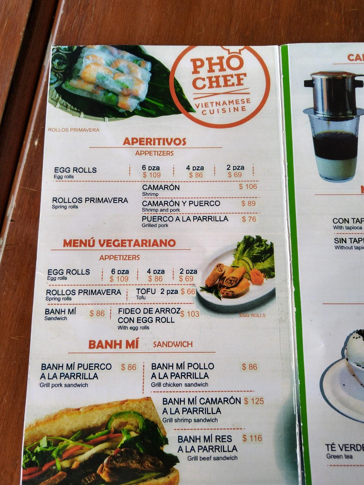 Carta del restaurante Pho Chef, Guadalajara
