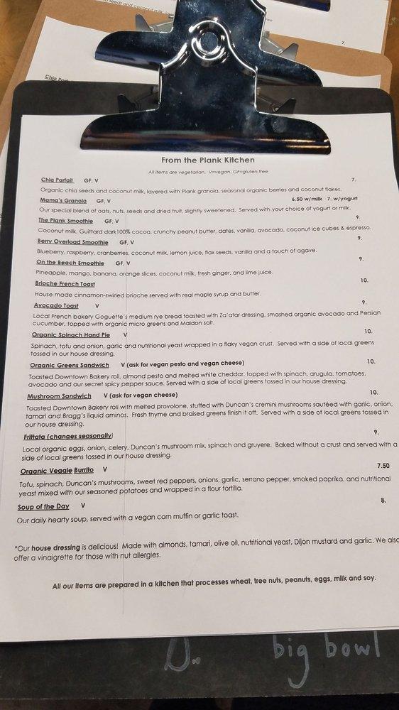 Menu at Plank Coffee Healdsburg cafe, Healdsburg, 175 Dry Creek Rd