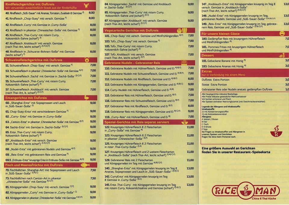Menu at Rice Man fast food, Titisee-Neustadt, Freiburger Str. 2