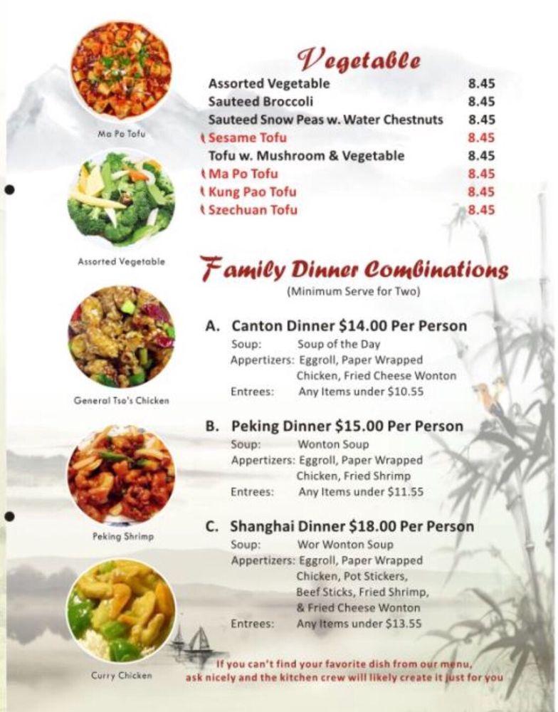 Menu at Shanghai Garden Restaurant, Rifle
