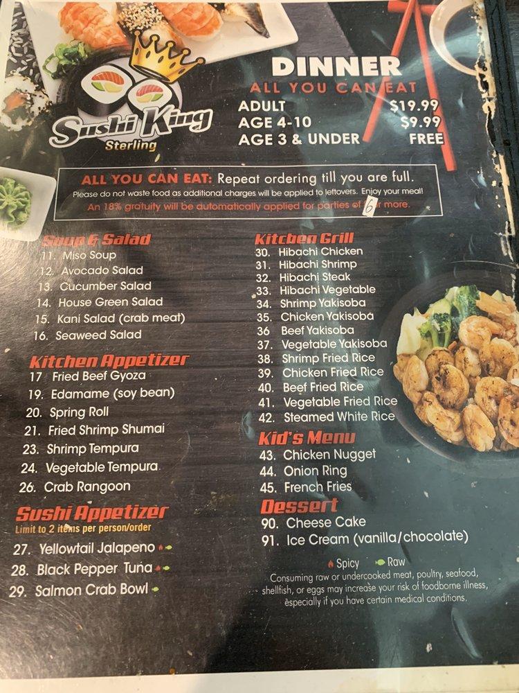Menu at Sushi King restaurant, Sterling