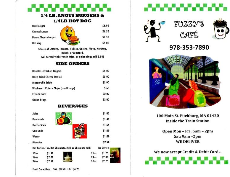 Menu at Fuzzy's Cafe, Fitchburg