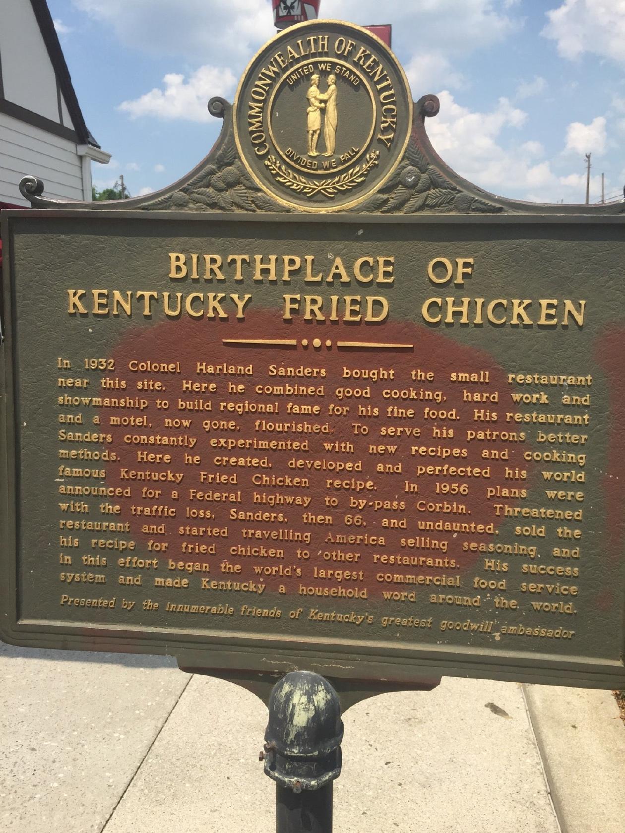 Menu at Colonel Sanders Cafe and Museum, Corbin