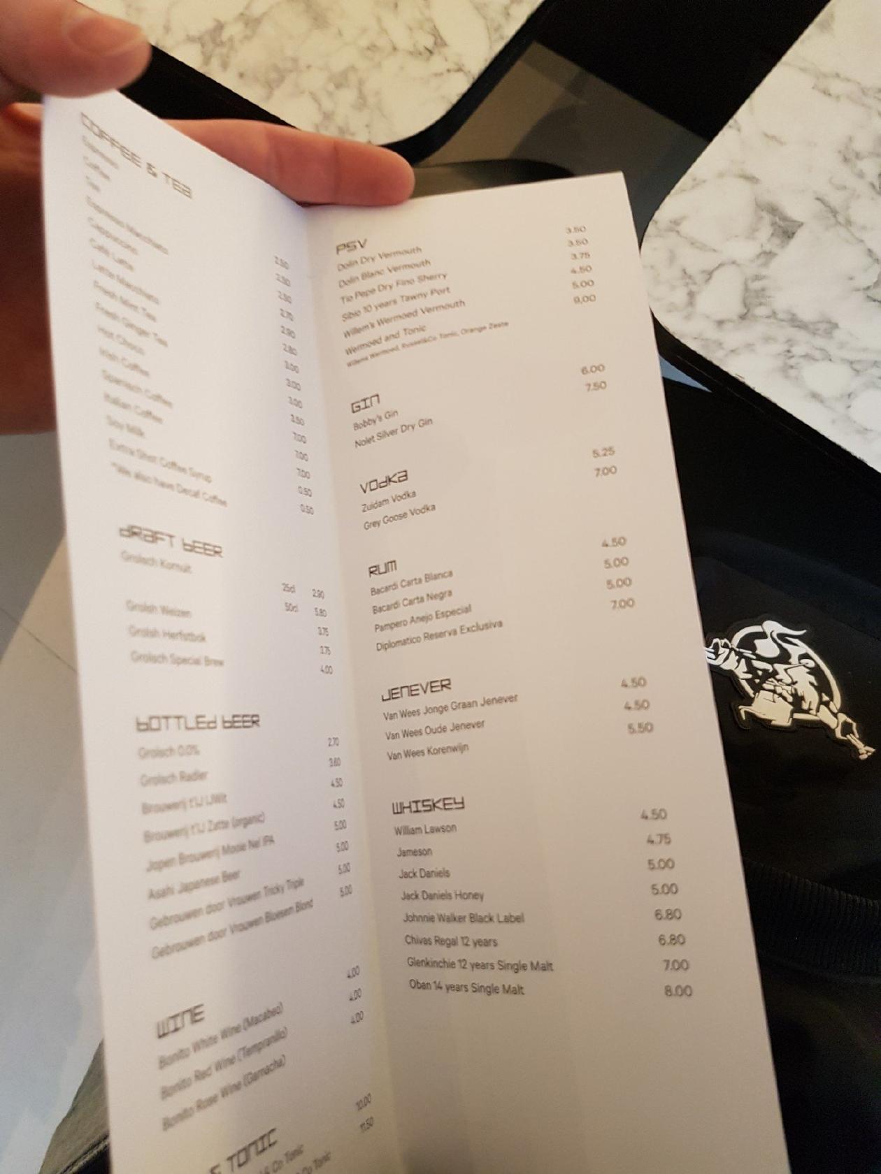 Menu at MILK CAFE, Amsterdam