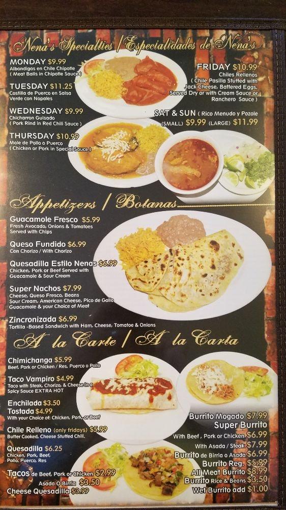 Menu at Nena's on B St restaurant, Stockton, S B St