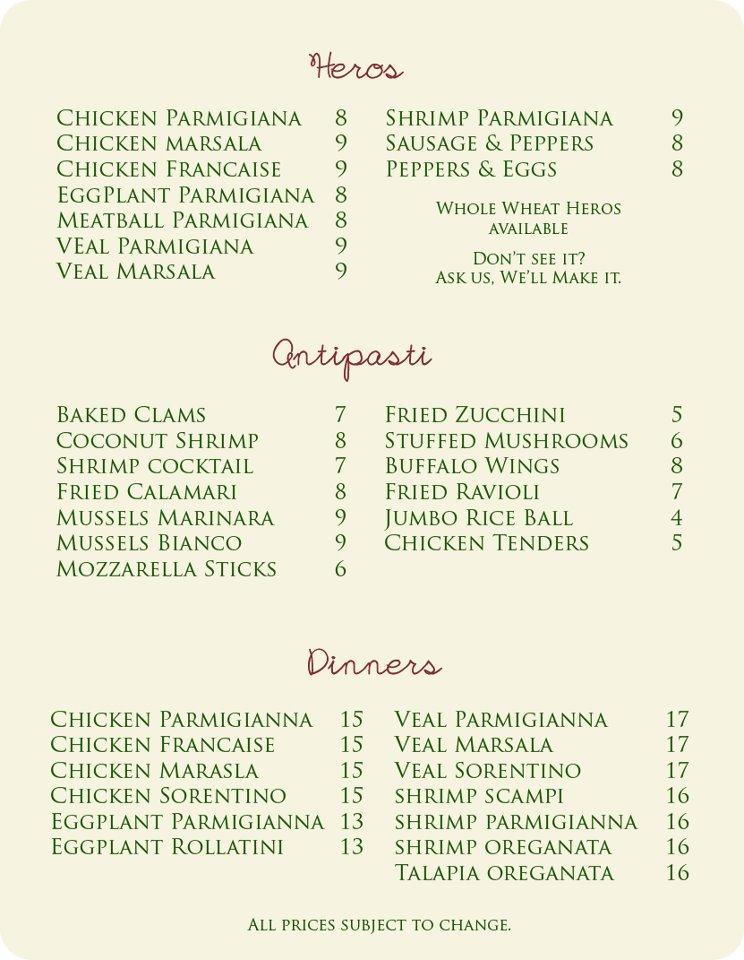 Menu at Nonna Bella's pizzeria, North Babylon