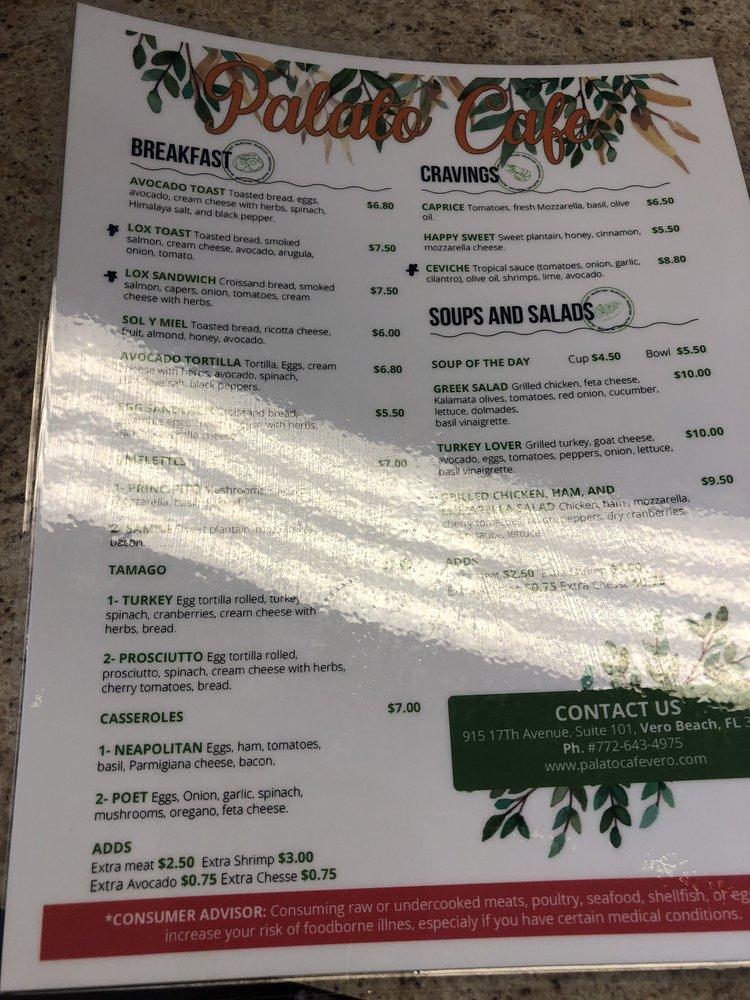 Menu at Palato Cafë pub & bar, Vero Beach