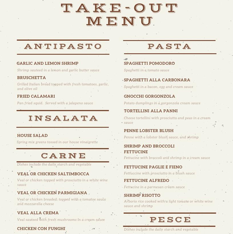 Menu at Saltimbocca Ristorante restaurant, Tecumseh