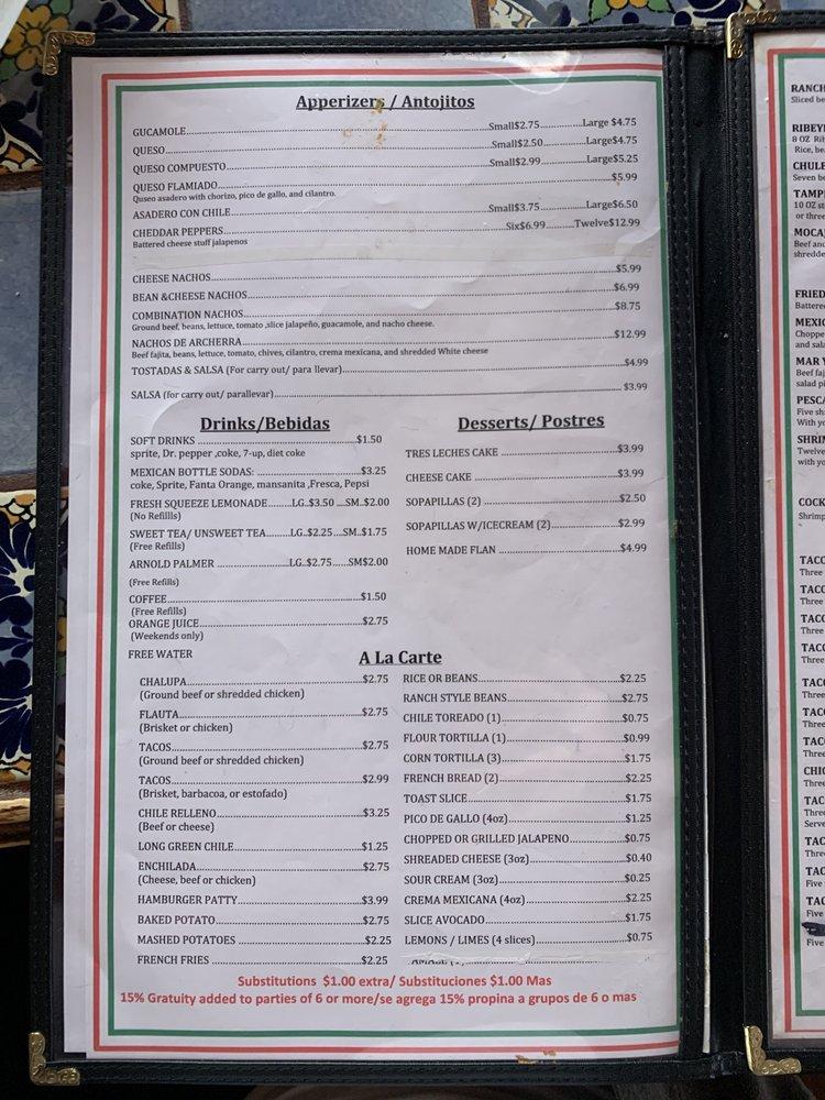 Menu at Tacos OJ restaurant, Fort Stockton