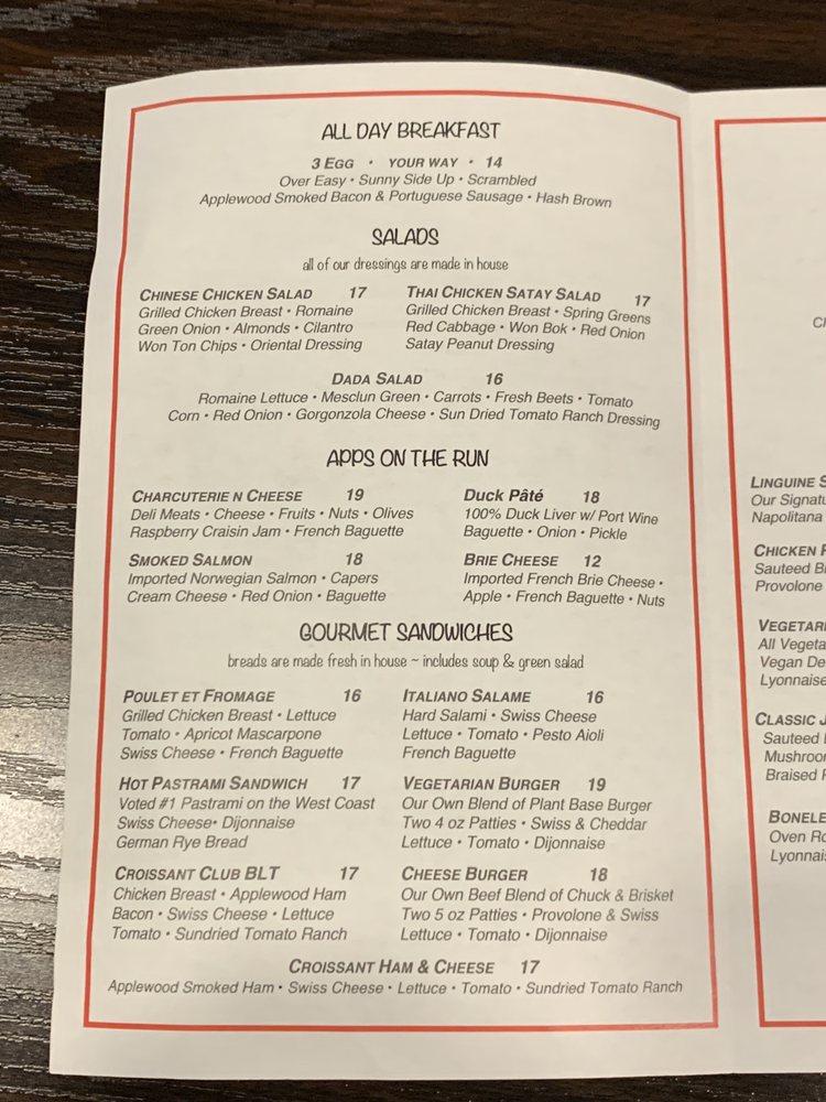 Menu at The Café at DaDa cafe, Honolulu