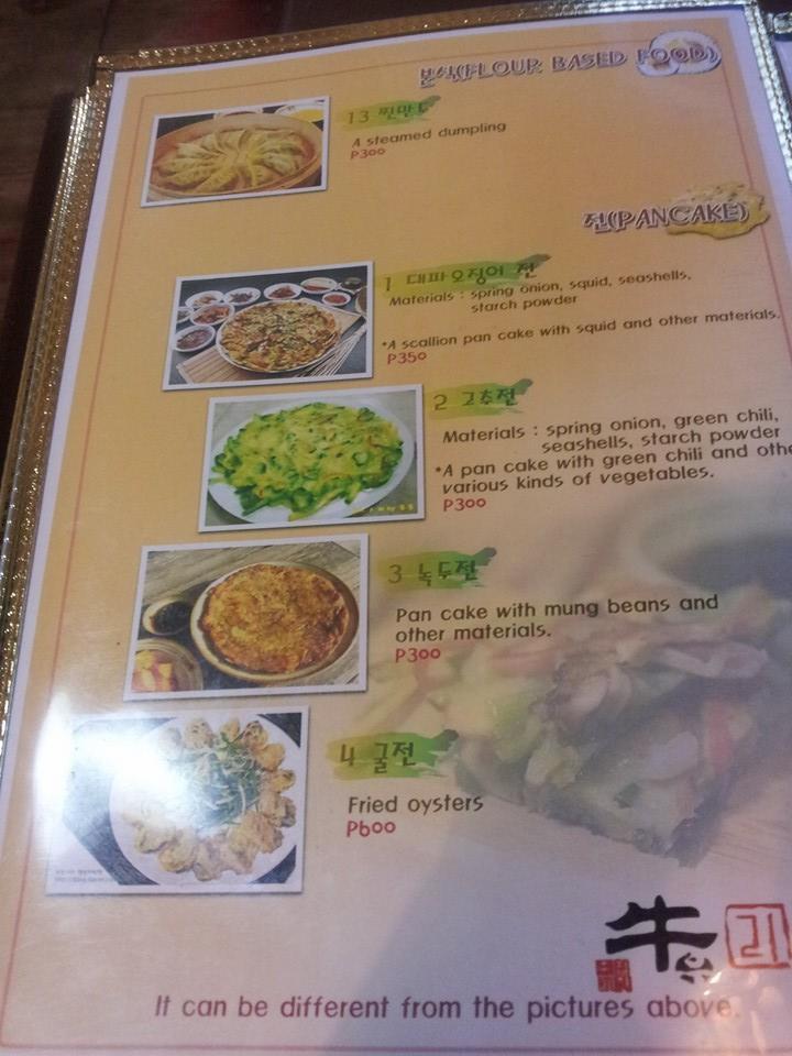 Menu at Woorijib korean restaurant, Lapu-Lapu City
