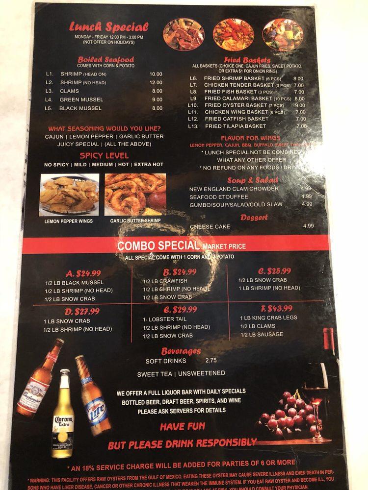 Menu at Blue Coast Juicy Seafood pub & bar, Tulsa