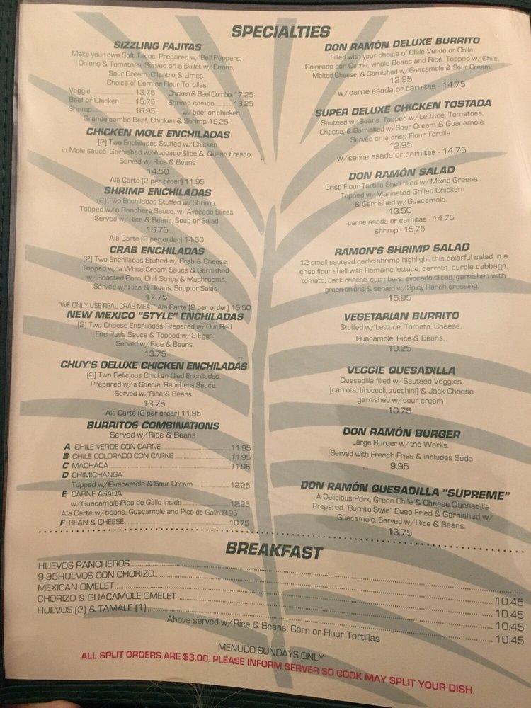 Menu at Don Ramon's Mexican Restaurant, Huntington Beach